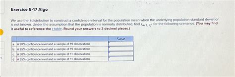 Exercise AlgoWe Use The T Distribution To Chegg Com