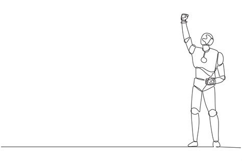 Single Continuous Line Drawing Robot Standing On Peak Of Cliff
