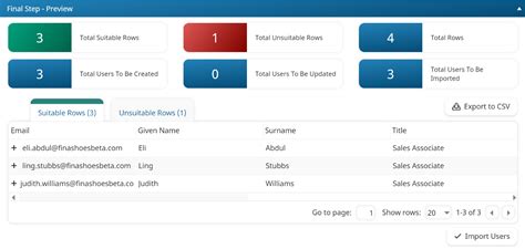importing users previewing data