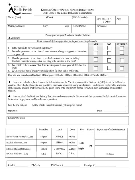 Flu Drive Thru Clinic Intake Form Co Kittitas Wa Us Fill Out And Sign