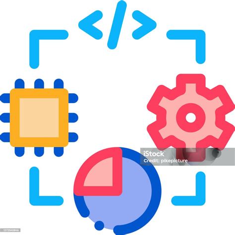 마이크로칩 프로그래밍 코드 기계 기어 및 인포그래픽 아이콘 벡터 개요 일러스트레이션 가상현실에 대한 스톡 벡터 아트 및 기타