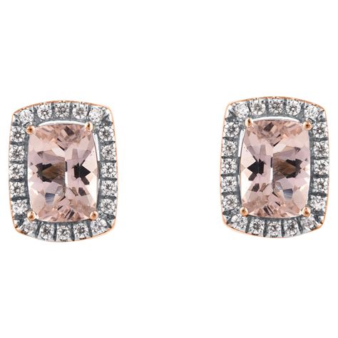 14kt Rose Gold Morganite And Diamond Halo Earrings For Sale At 1stdibs