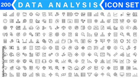 Data Analysis Thin Line Icon Set Data Processing Outline Pictograms For Website And Mobile App