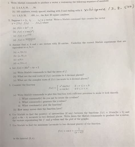 Solved I Write Matlab Commands To Produce A Vector R