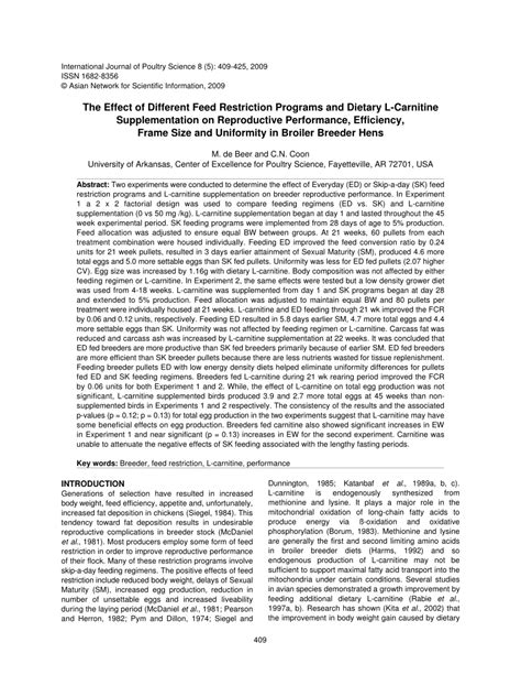 Pdf The Effect Of Different Feed Restriction Programs On Reproductive Performance Efficiency