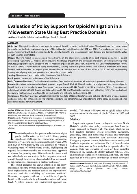 PDF Evaluation Of Policy Support For Opioid Mitigation In A Midwestern State Using Best