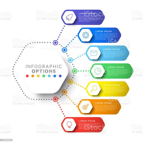 육각 형 요소와 간단한 일곱 단계 디자인 레이아웃 인포 그래픽 템플릿 브로셔 배너 연례 보고서 및 프리젠 테이션을위한 비즈니스