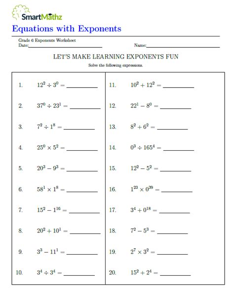 Equations With Exponents Smartmathz