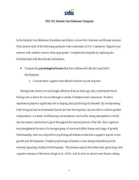 PSY Module One Milestone Template Then Answer Each Of The Following Questions With A