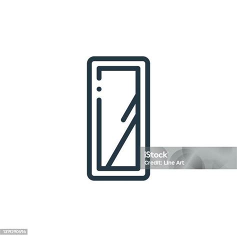 가구 개념에서 거울 아이콘 벡터입니다 거울 편집 가능한 스트로크의 얇은 선 그림입니다 웹 및 모바일 앱 로고 인쇄 미디어에 사용할 선형 기호를 미러로 표시합니다 검사 보기에