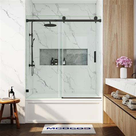 Mcocod 60 In W X 66 In H Single Sliding Frameless Reversible Tub Door In Matte Black With 38