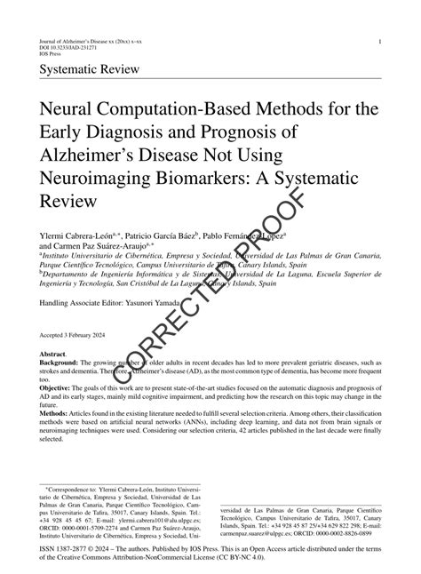 Pdf Neural Computation Based Methods For The Early Diagnosis And Prognosis Of Alzheimers