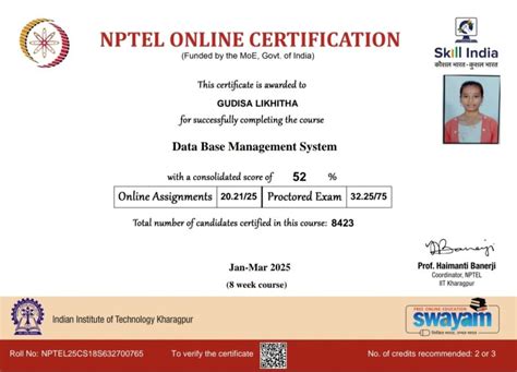 nptel databasemanagement learning achievement sql dbms likhitha