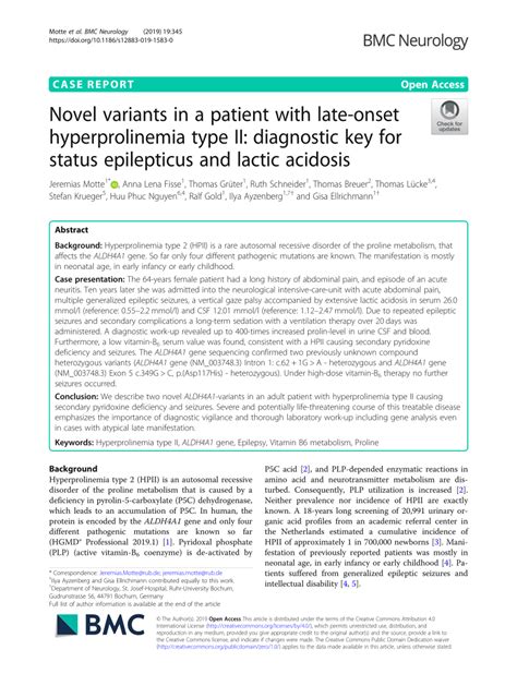 Pdf Novel Variants In A Patient With Late Onset Hyperprolinemia Type