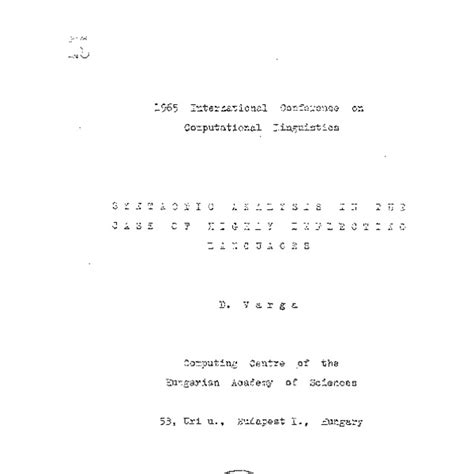 Syntactic Analysis In The Case Of Highly Inflecting Languages Acl