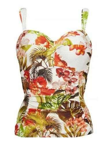 Figleaves Bali Palm Bandeau Tankini Top 754525 Underwired Tummy Control