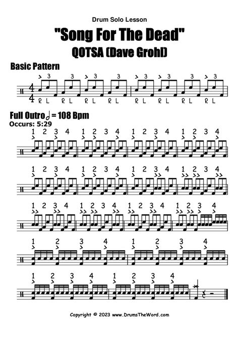 A Song For The Dead Qotsa Drum Solo Lesson Free Video Drum Lesson And Sheet Music Dave