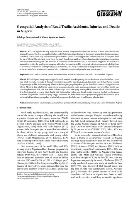 Pdf Geospatial Analysis Of Road Traffic Accidents Injuries And Deaths In Nigeria