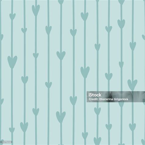 발렌타인 데이 매끄러운 패턴으로 수직 줄무늬 부드러운 파란색 배경에 작은 하트와 귀여운 화환 직물 포장지 배경 화면 인쇄