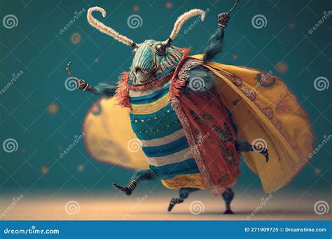 Bug In Boho Clothes Joyfully Dancing Concept Of Anthropomorphic And Whimsical Created With