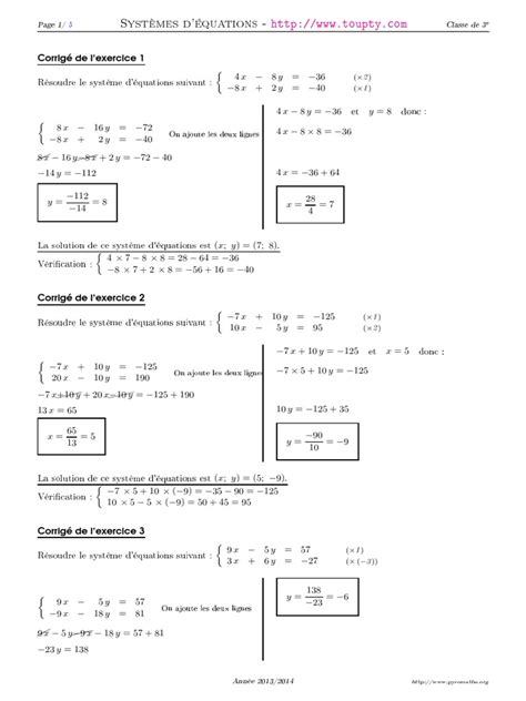 Systeme Equation 1 Corrige Pdf Échecs