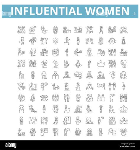 Influential Women Icons Line Symbols Web Signs Vector Set Isolated Illustration Stock Vector
