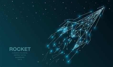 Polygonal Wireframe Mesh Futuristic With Rocket Sign On Dark Background Vector Lines Dots And