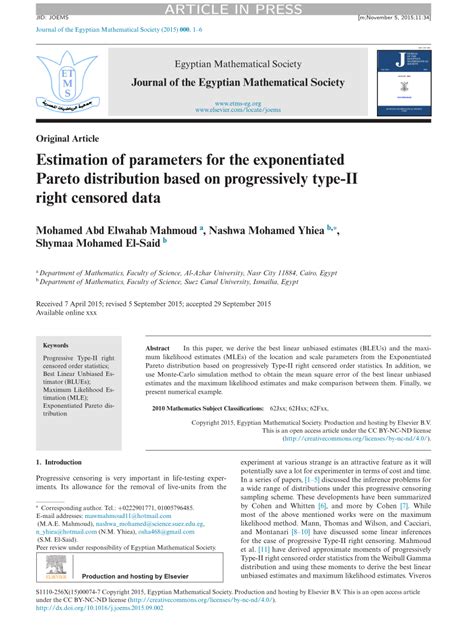 Pdf Estimation Of Parameters For The Exponentiated Pareto Distribution Based On Progressively