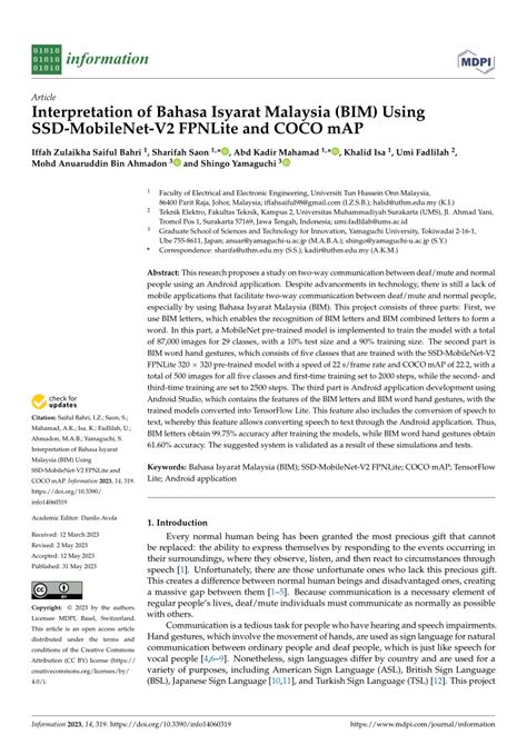 pdf interpretation of bahasa isyarat malaysia bim using ssd