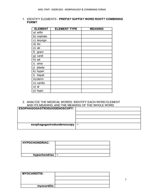 1 Excercises And Answer Keys Morphology And Combining Forms Pdf