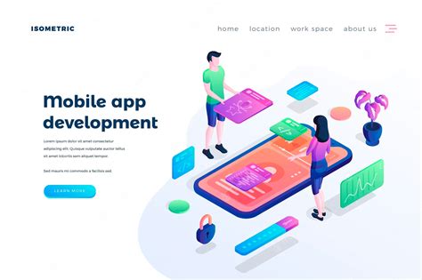 premium vector mobile app development landing page vector template