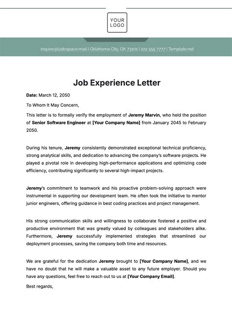 Free Job Duties Letter Template To Edit Online