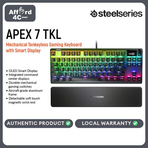 SteelSeries Apex TKL Compact Mechanical Gaming Keyboard Red Linear OLED Smart Display