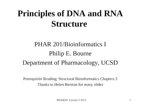 PPT PHAR Lecture Principles Of DNA And RNA Structure PHAR