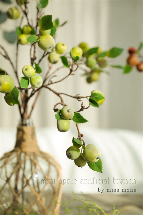 미니 꽃 사과 열매 가지 모형 조화 2컬러 화병 장식