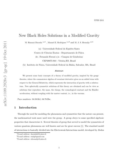 Pdf New Black Holes Solutions In A Modified Gravity