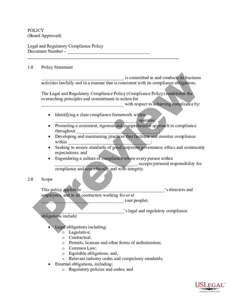 Regulatory Compliance Policy Us Legal Forms