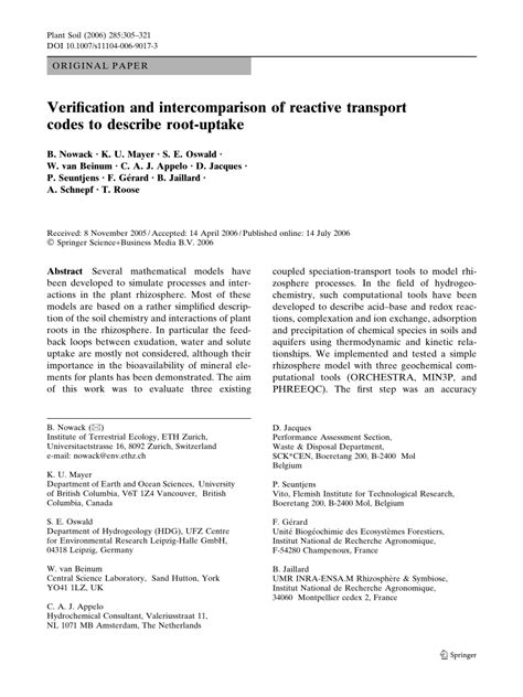 Pdf Verification And Intercomparison Of Reactive Transport Codes To