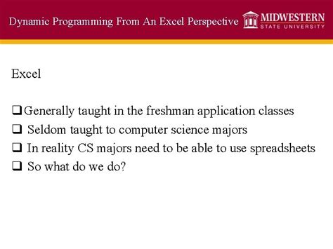Dynamic Programming From An Excel Perspective Dynamic Programming