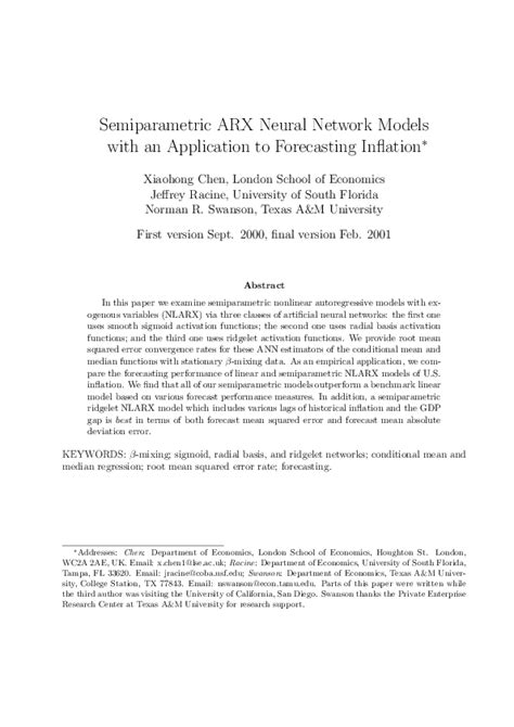 Pdf Semiparametric Arx Neural Network Models With An Application To Forecasting Inflation