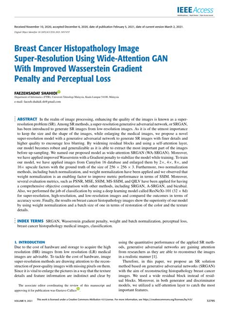 Pdf Breast Cancer Histopathology Image Super Resolution Using Wide Attention Gan With Improved