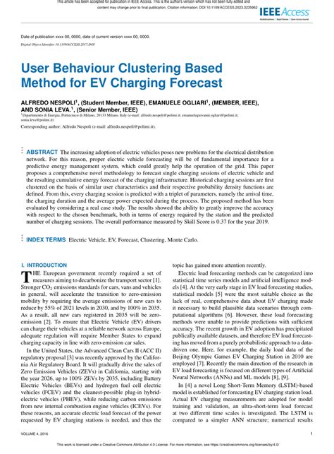 Pdf User Behavior Clustering Based Method For Ev Charging Forecast