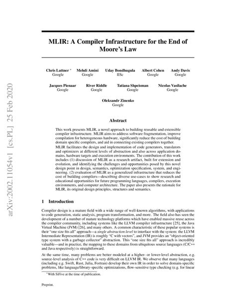 mlir a compiler infrastructure for the end of moore s law deepai