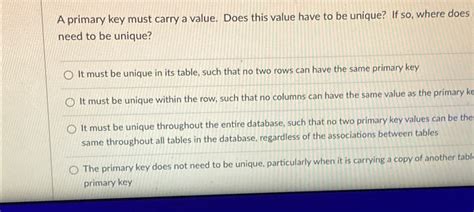 Solved A Primary Key Must Carry A Value Does This Value Chegg
