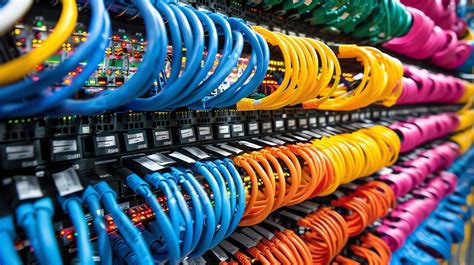 Close Up Of Colorful Network Cables Connected To A Server Rack Concept Of Data Center Cloud