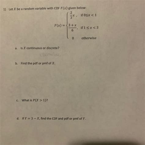 Solved Let X Be A Random Variable With CDF F X Given Below Chegg