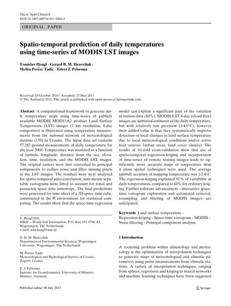 Pdf Spatio Temporal Prediction Of Daily Temperatures Using Time