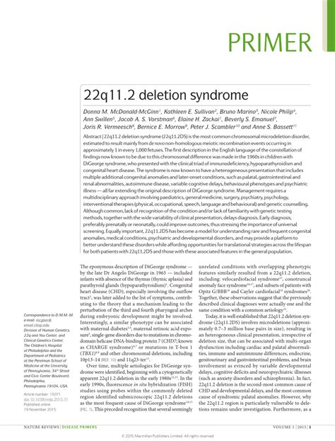 Pdf 22q112 Deletion Syndrome
