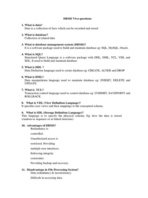 Dbms Viva Questions Pdf Databases Information Technology