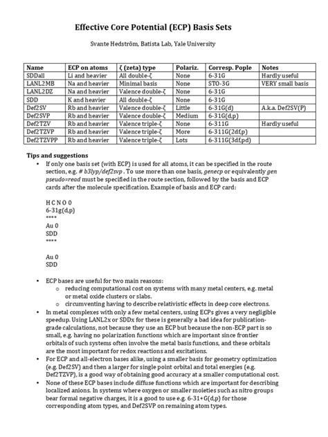 Effective Core Potential Ecp Basis Sets Pdf Redox Materials